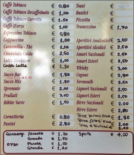 Caffè Quintili a Roma: Foto del Menu con Prezzi - Zomato Italia