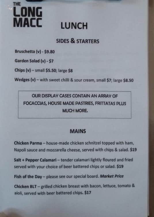 Menu at The Long Macc restaurant, Keilor East, 233 Milleara Rd