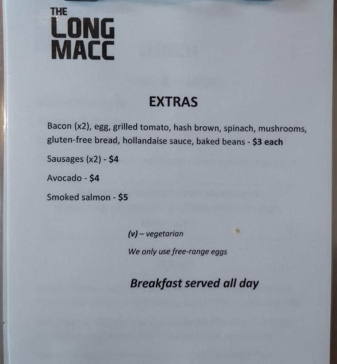 Menu at The Long Macc restaurant, Keilor East, 233 Milleara Rd