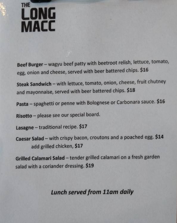 Menu at The Long Macc restaurant, Keilor East, 233 Milleara Rd