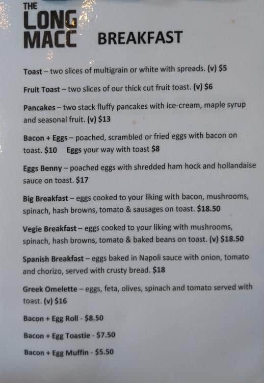 Menu at The Long Macc restaurant, Keilor East, 233 Milleara Rd
