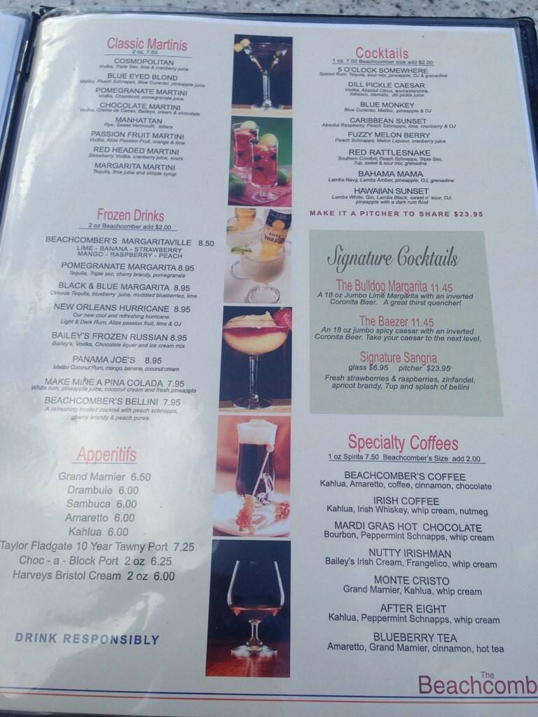 Menu at Beachcomber restaurant, Winnipeg