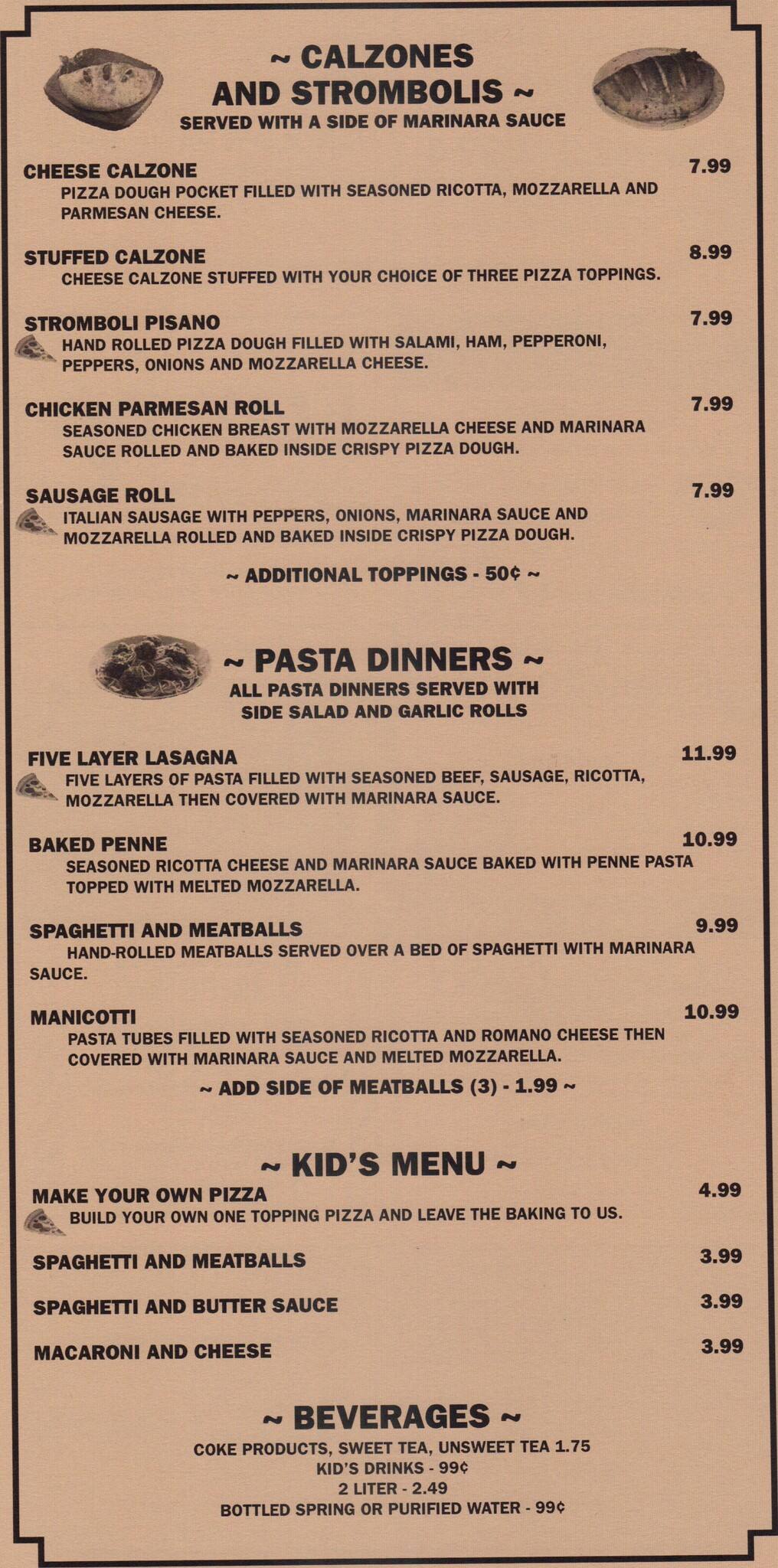 Menu at Pisano's Pizzeria & Italian Kitchen, Kennesaw