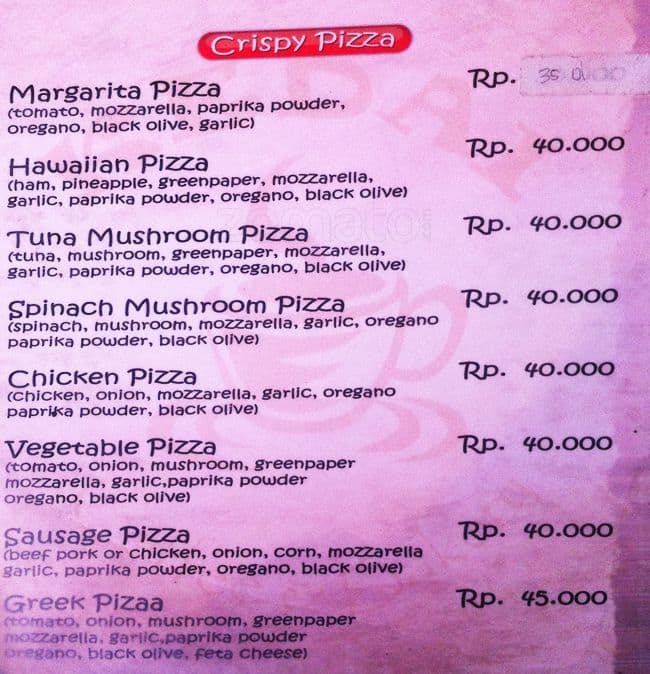 Menu at Cafe Kedai, Ubud