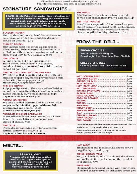 Menu at Benji's Deli restaurant, Shorewood, N Oakland Ave