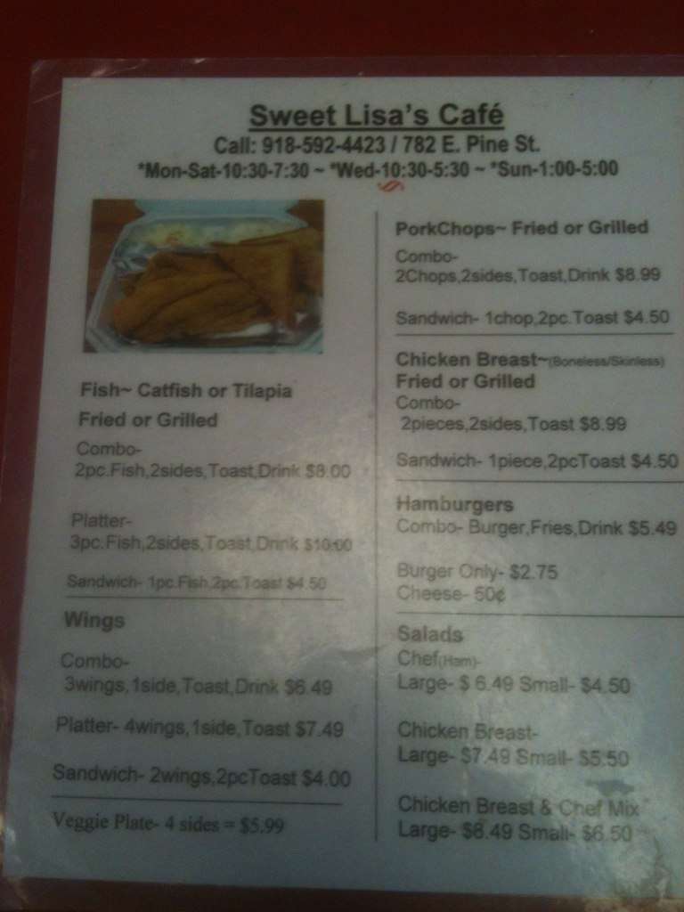 Menu at Sweet Lisa's Cafe, Tulsa