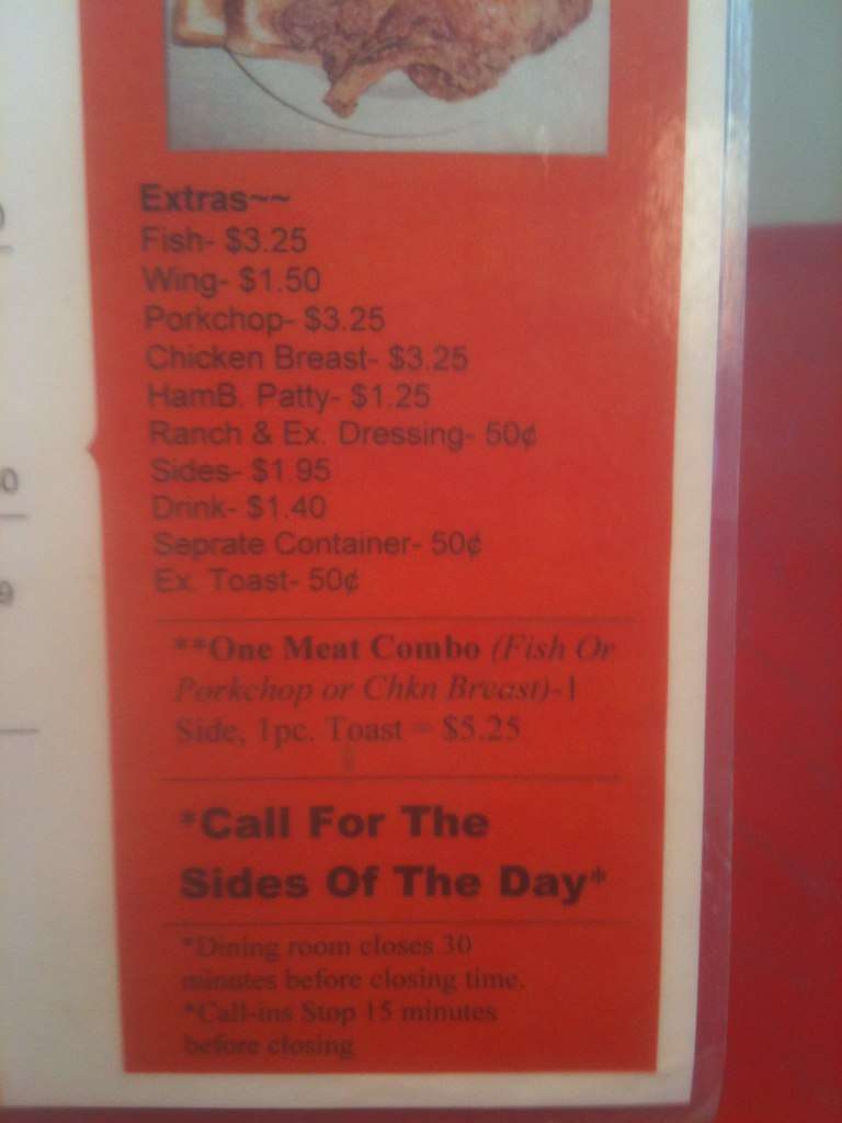 Menu at Sweet Lisa's restaurant, Tulsa