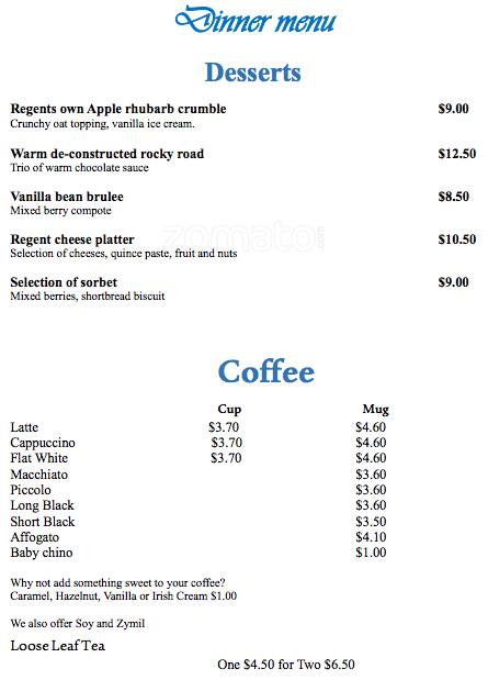 Menu at Quality Hotel Regent Rockhampton pub & bar, Rockhampton City