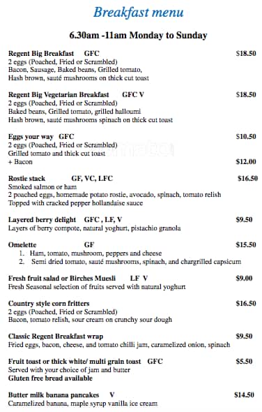 Menu at Quality Hotel Regent Rockhampton pub & bar, Rockhampton City