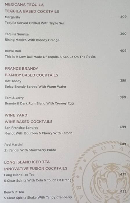 Menu at Bird Valley, Pune