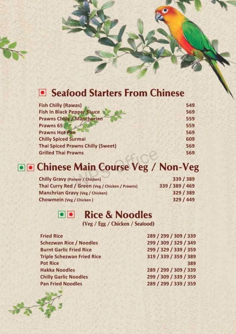 Menu at Bird Valley, Pune