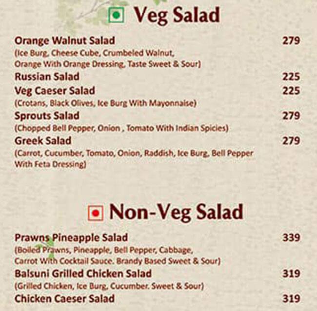 Menu at Bird Valley, Pune