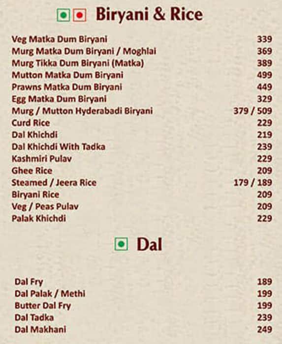 Menu at Bird Valley, Pune