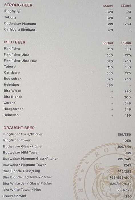 Menu at Bird Valley, Pune