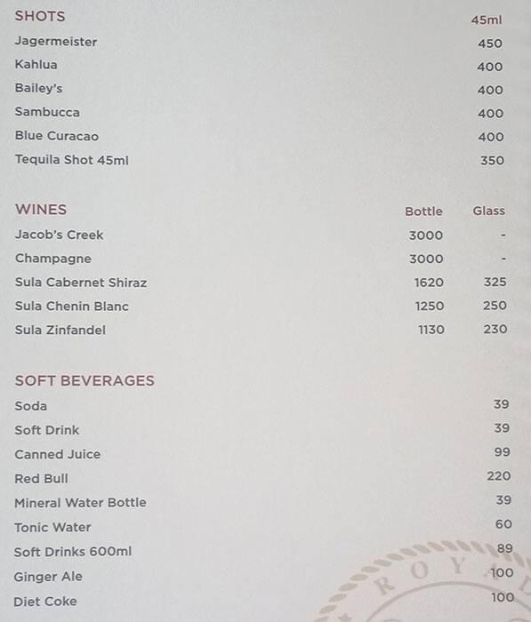 Menu at Bird Valley, Pune