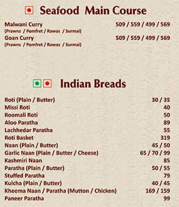 Menu at Bird Valley, Pune