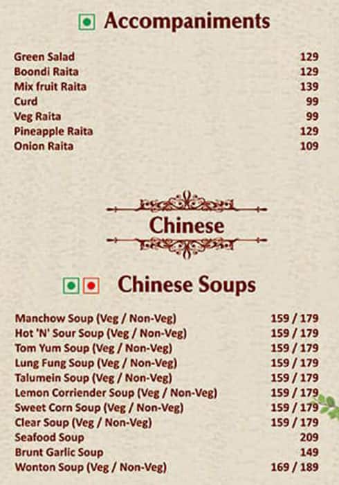 Menu at Bird Valley, Pune