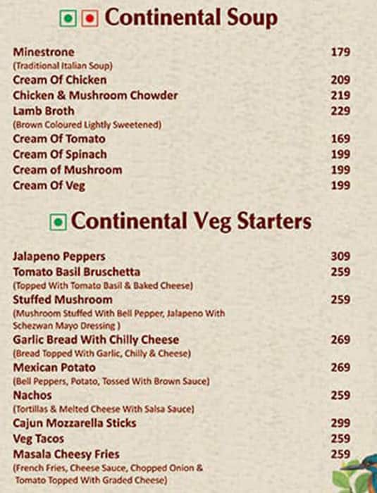 Menu at Bird Valley, Pune