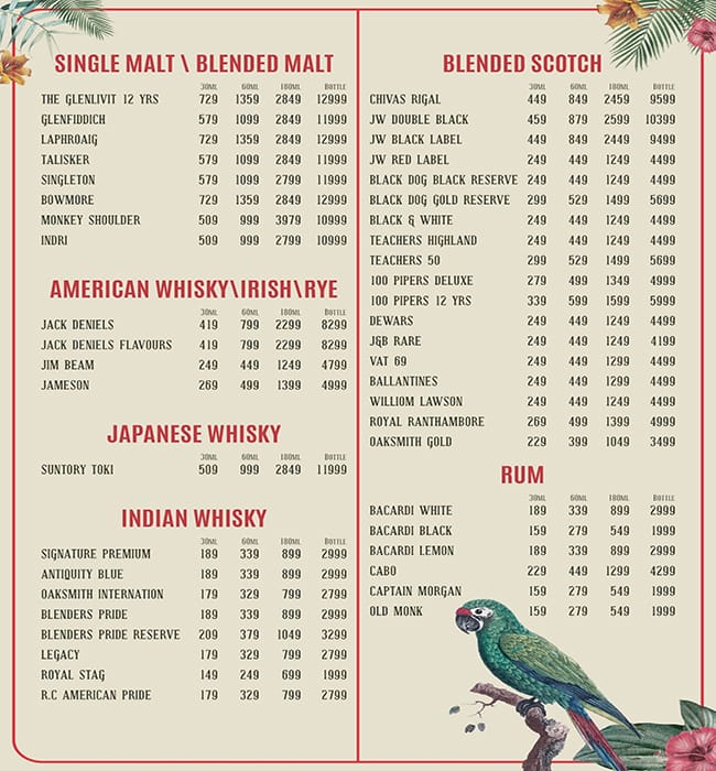 Menu of Bird Valley, Hinjawadi, Pune