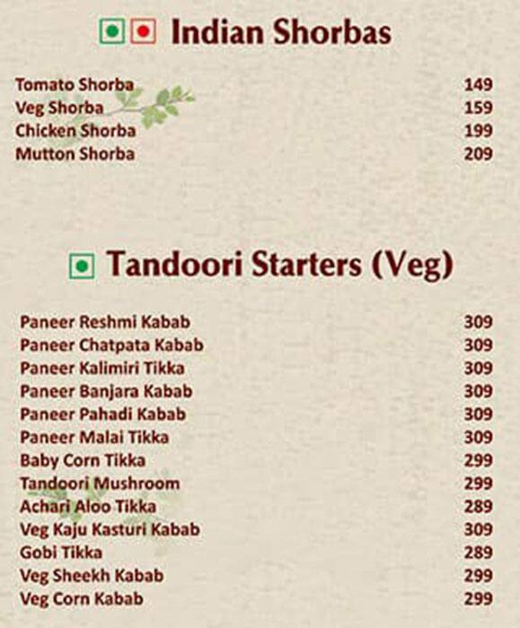 Menu at Bird Valley, Pune