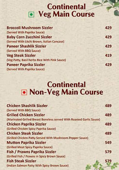 Menu at Bird Valley, Pune