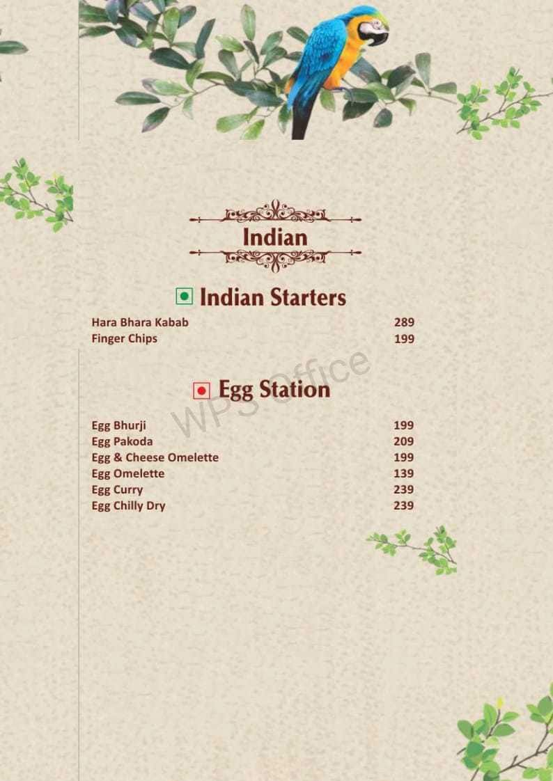 Menu at Bird Valley, Pune