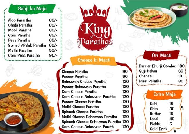 Menu of King Of Parathas, Airoli, Navi Mumbai