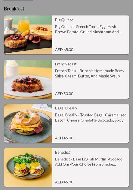 Menu of Quince Restaurant, Al Reem Island, Abu Dhabi