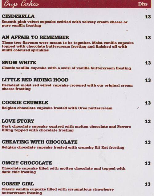 Menu at Cake Story desserts, Dubai