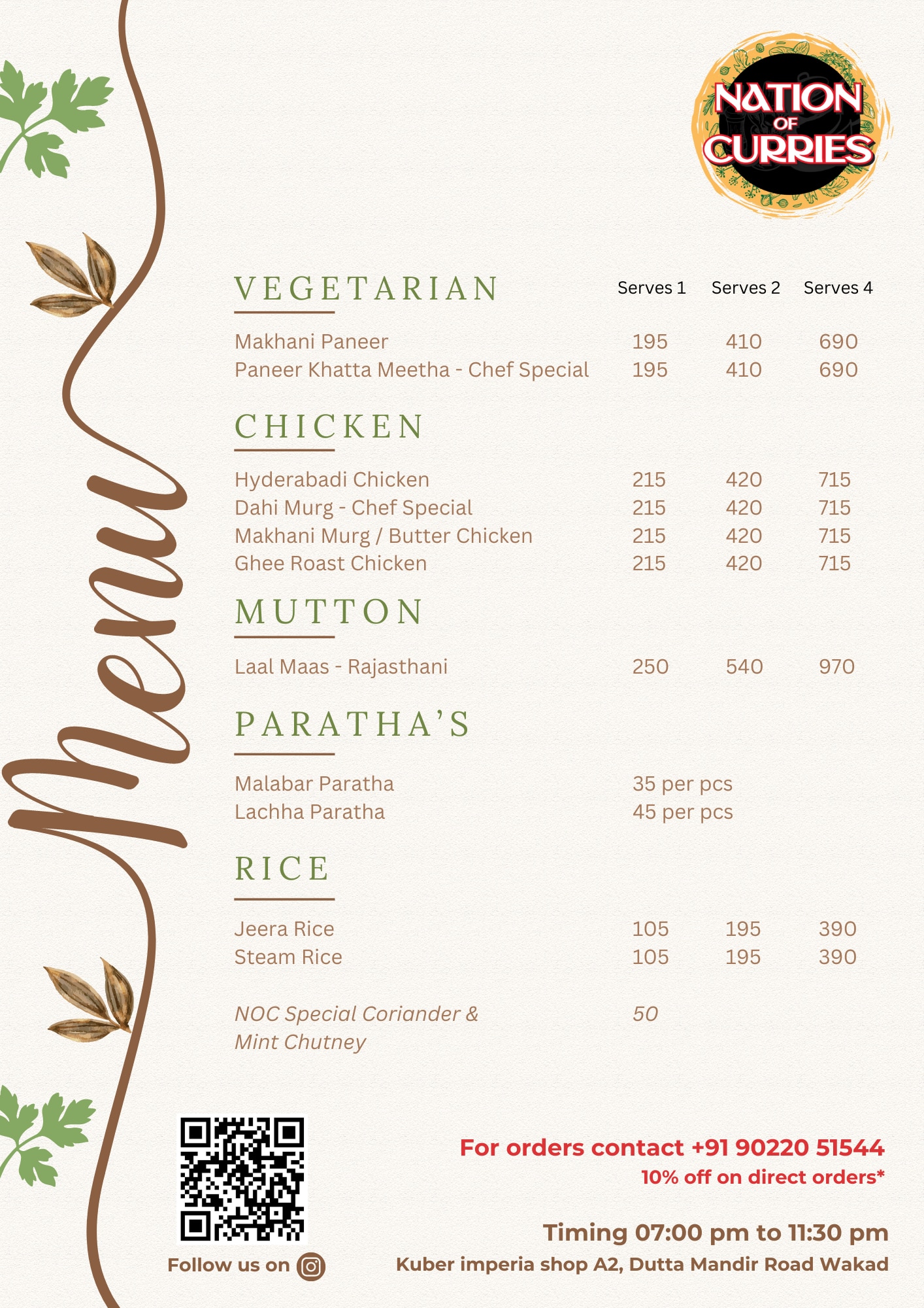 Menu of Nation Of Curries, Wakad, Pune