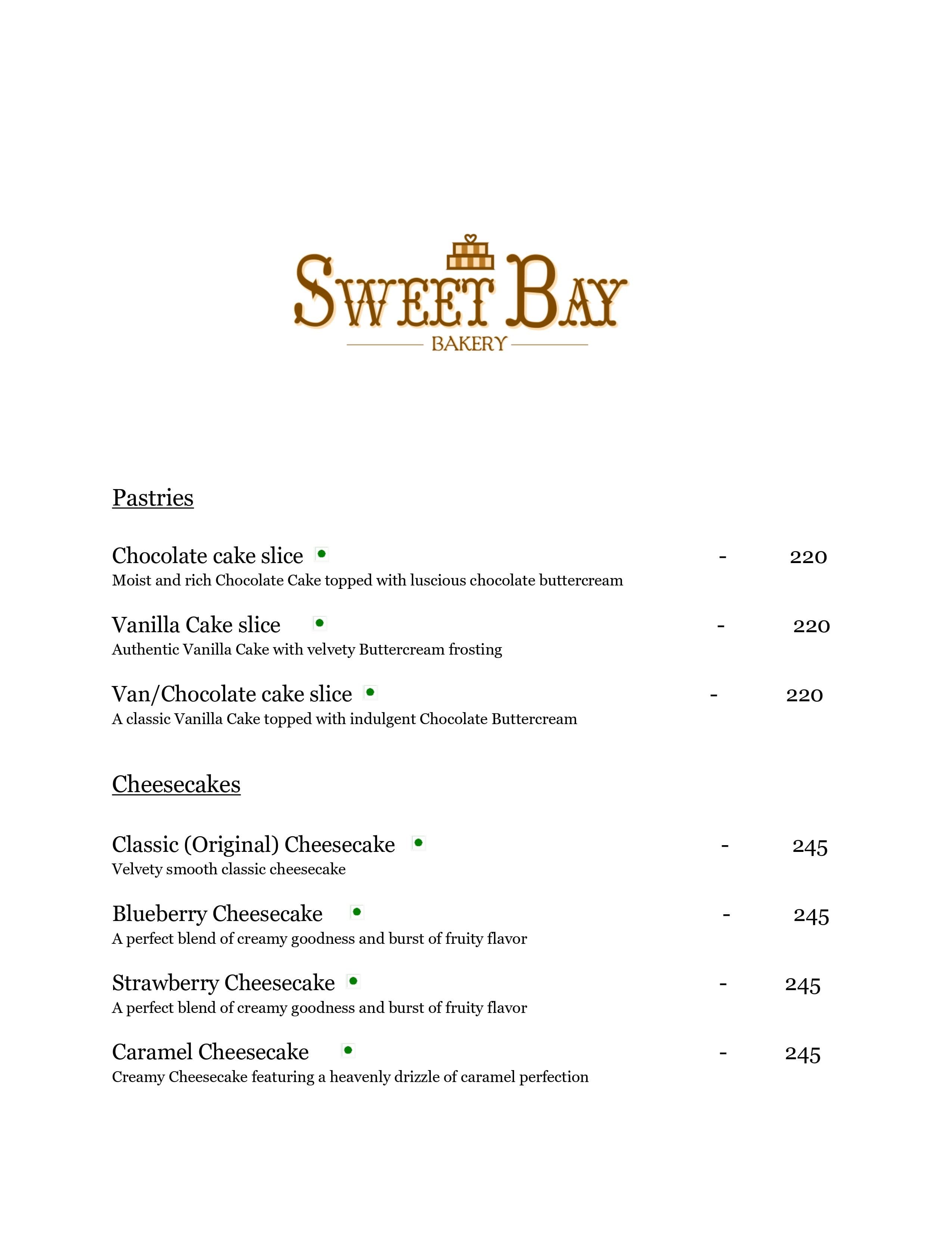 Menu of Sweet Bay Bakery, Undri, Pune