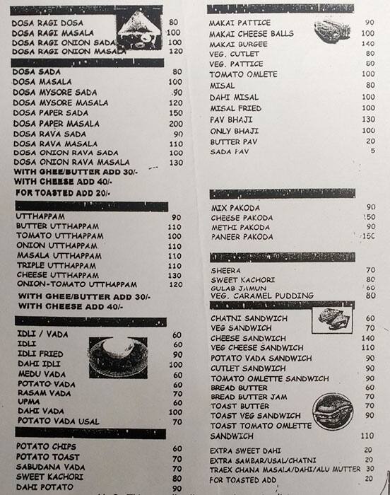 Menu of Geeta Refreshments, Vile Parle East, Mumbai