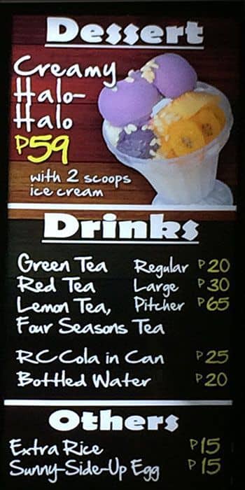 Menu at Bulalo World restaurant, Parañaque