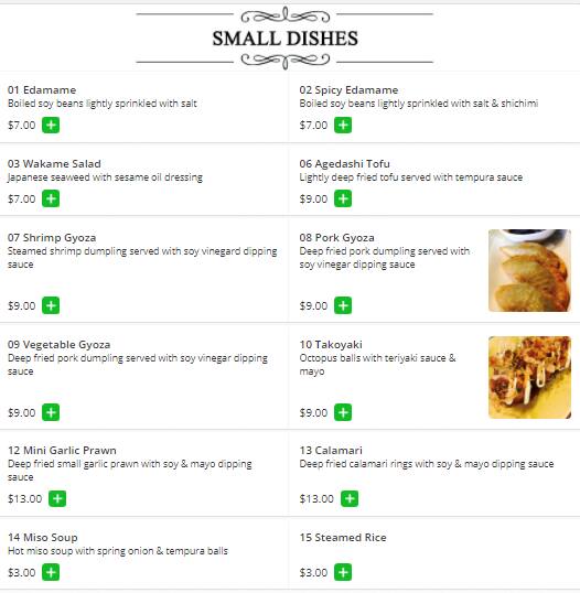 Menu at Nami restaurant, Hamilton