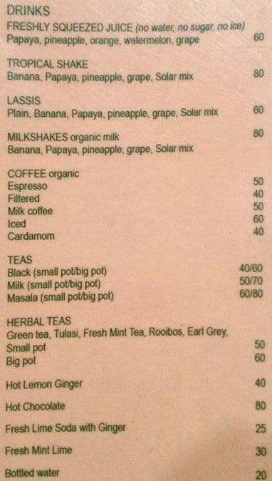 Menu at Solar Café, Kochi, X792+FGH