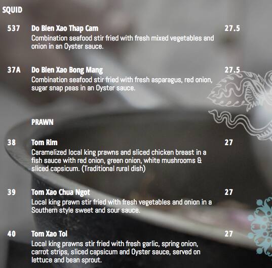Menu at Phi Yen Vietnamese Restaurant, Perth, 205 Brisbane St