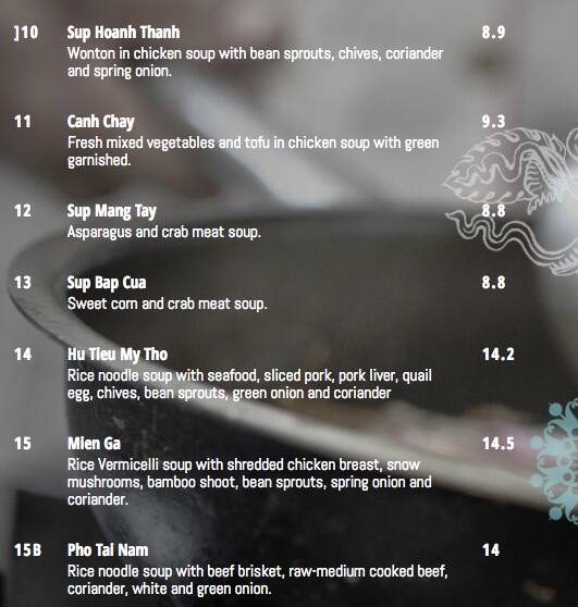 Menu at Phi Yen Vietnamese Restaurant, Perth, 205 Brisbane St