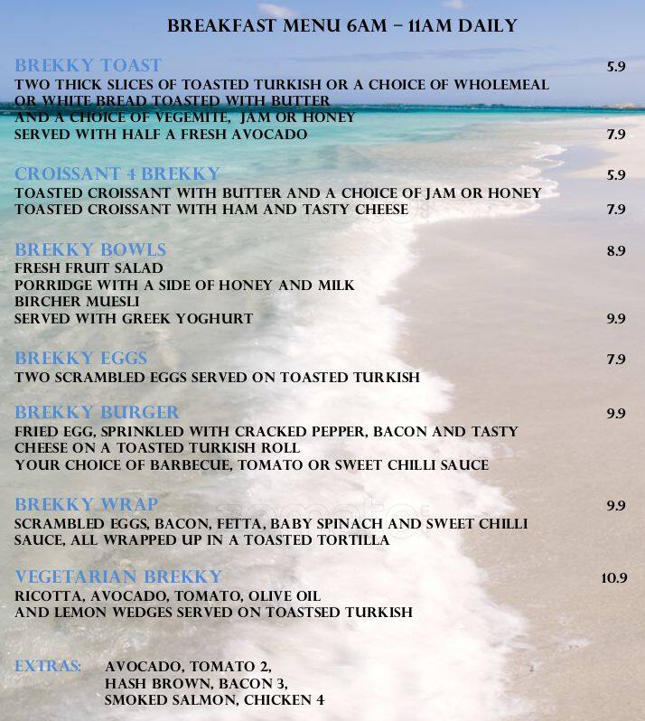 Menu at Ocean Art Cafe & Gallery, Coolangatta