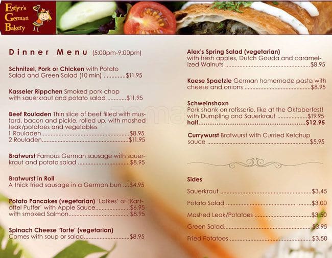 Menu at Esther's German Bakery, Los Altos