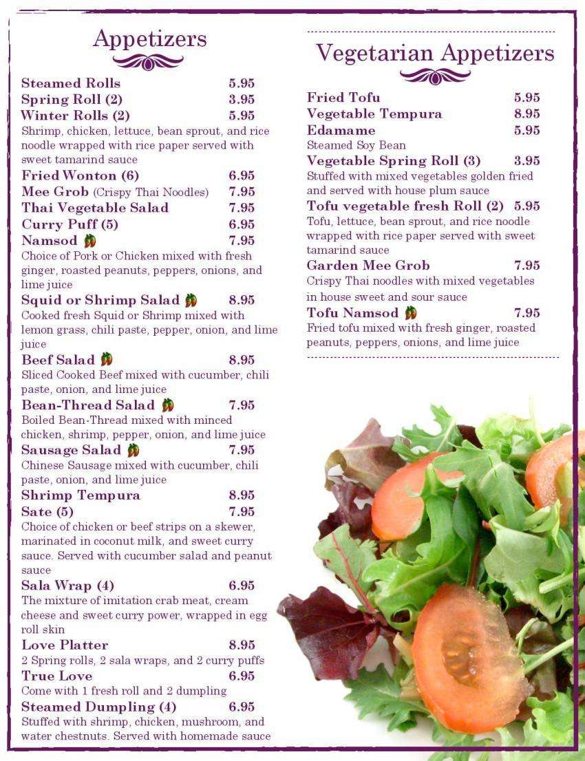 Menu at Sala Thai restaurant, Jupiter