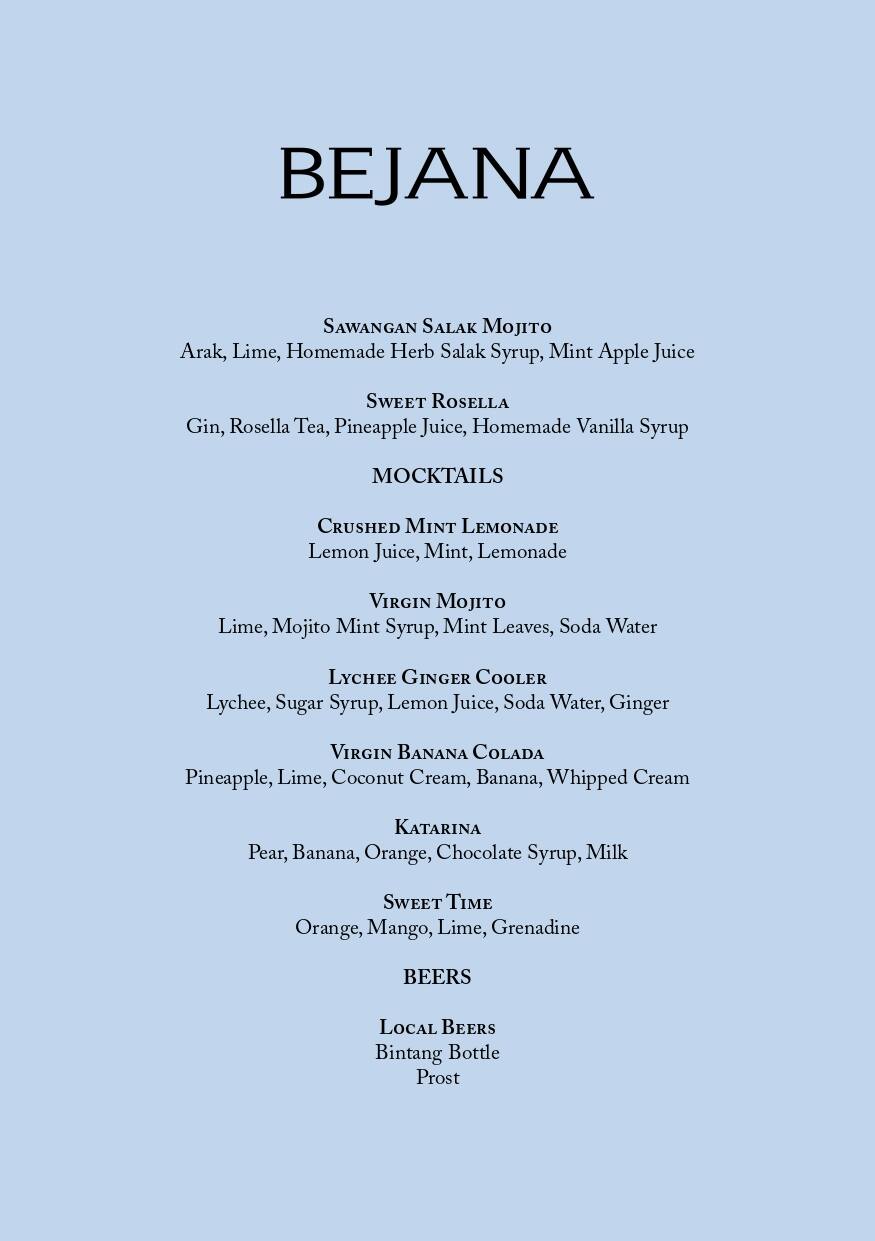 Menu at Missoni Resort Club at The Ritz-Carlton Bali, Kuta Selatan