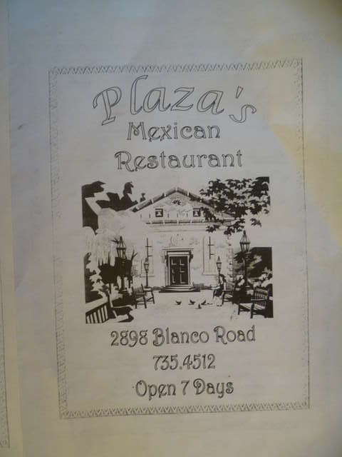 Menu at Plaza Mexican Restaurant, San Antonio