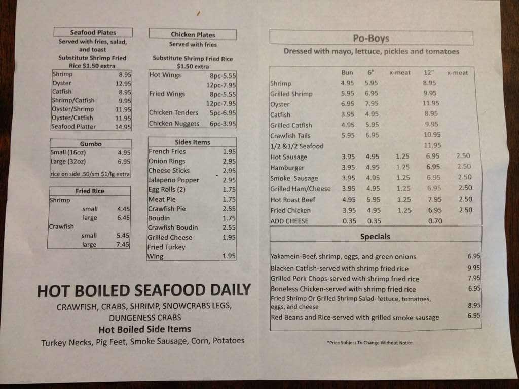 Menu at Cajun Corner Seafood restaurant, Terrytown