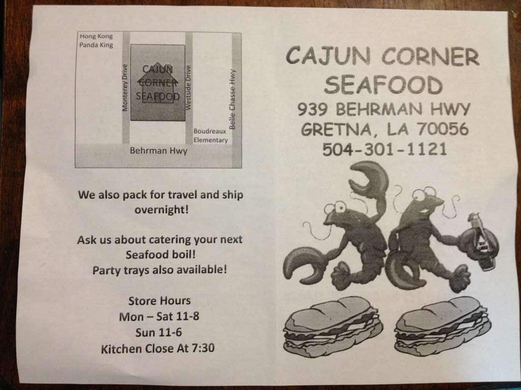 Menu at Cajun Corner Seafood restaurant, Terrytown