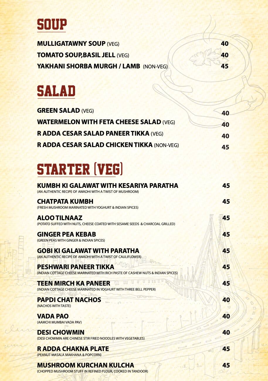 Menu at R Adda Kitchen - Regent Palace Hotel pub & bar, Dubai