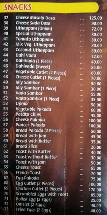 Menu at Indian Coffee House, Raipur, Pt. Ravishankar Shukla University