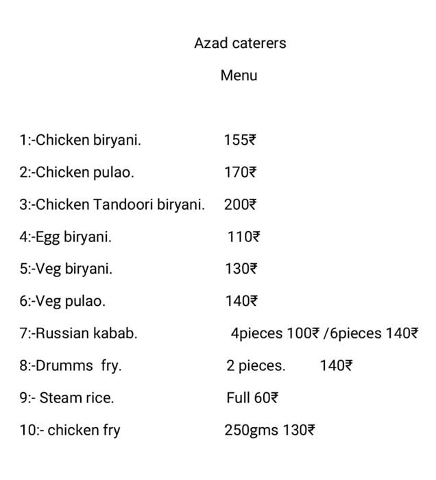 Menu of Azad Chinese Point, Powai, Mumbai