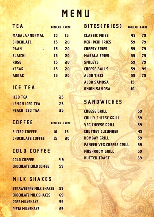 Menu of Golden Chai, Jayanagar, Bangalore