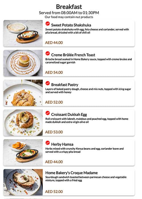 Menu of Home Bakery Kitchen, Al Khawaneej, Dubai