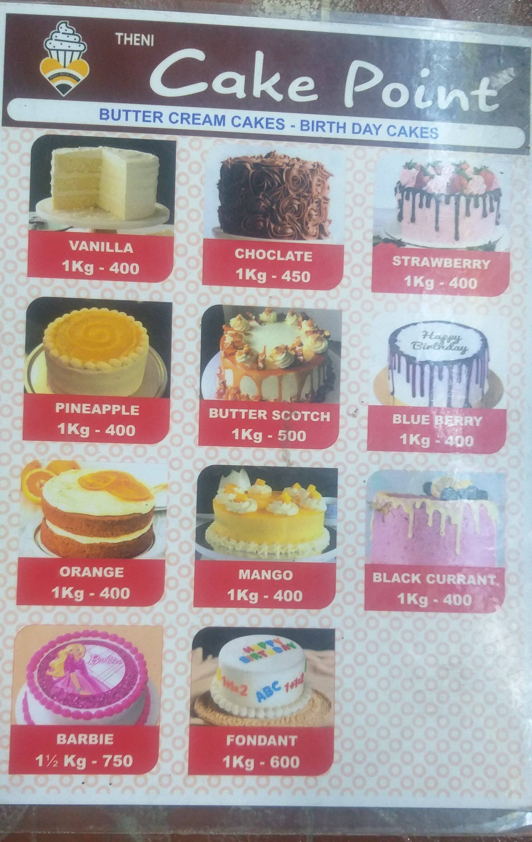 Menu at Theni Cake Point, Madurai, Madurai